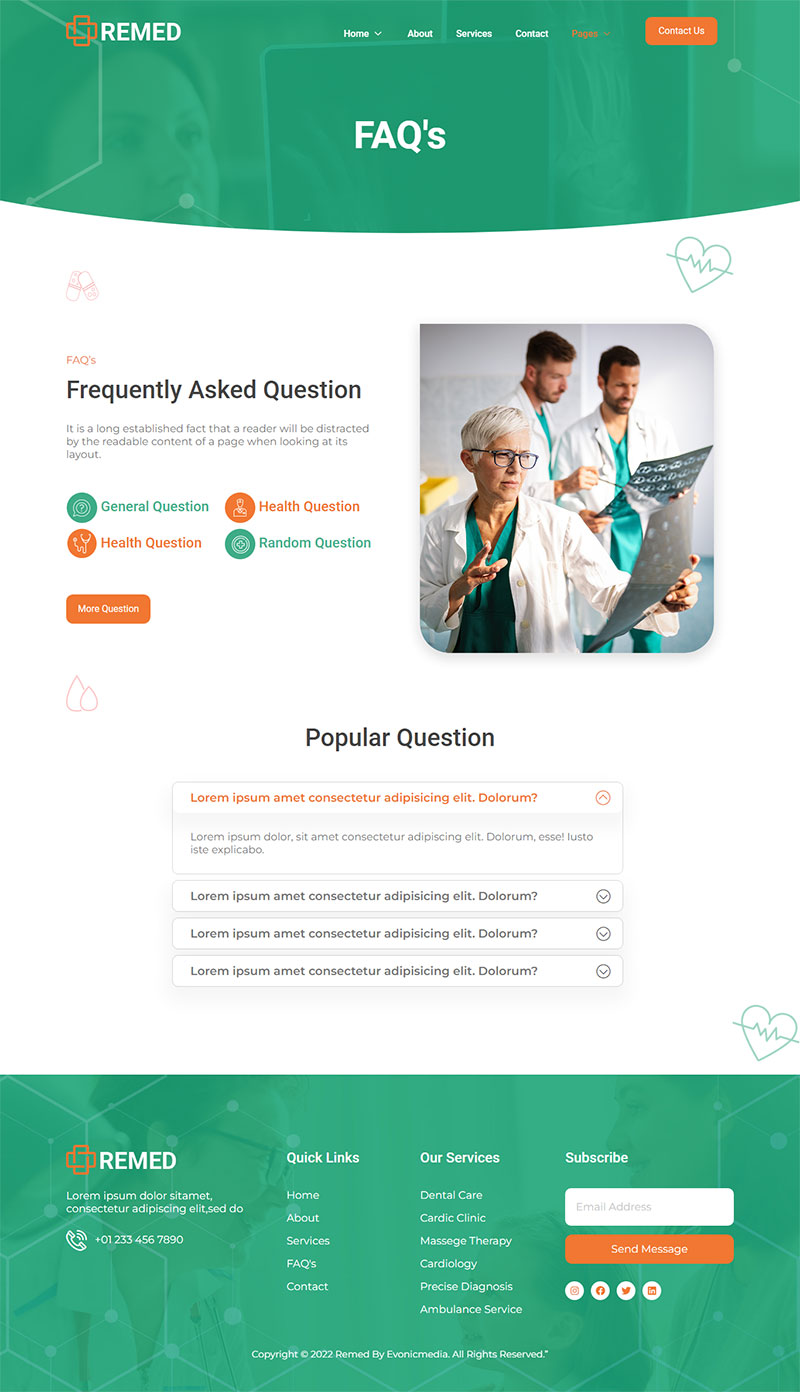 Remed - Medical Clinic Elementor Template Kit by Evonicmedia | ThemeForest